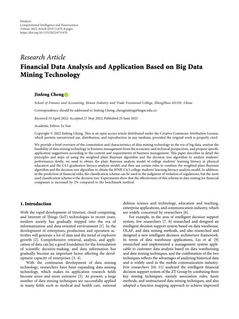 Pdf Financial Data Analysis And Application Based On Big Data Mining Technology