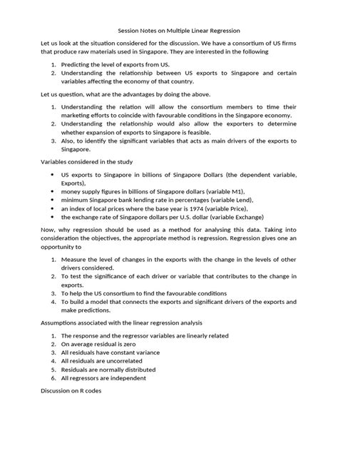 Ssion Notes On Multiple Linear Regression Analysis Pdf