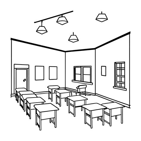 Premium Vector A Drawing Of A Classroom With Tables And Chairs