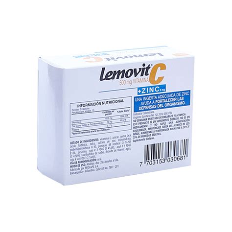 Lemovit C 500mgzinc 5mg Plus Capsulas Lib Sost Cajax 30