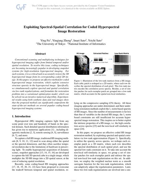 Pdf Exploiting Spectral Spatial Correlation For Coded Hyperspectral Image Restoration