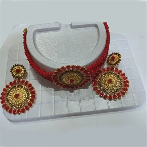 Mazak Alloy Base Material Red Beaded Choker Necklace Set At Rs 150
