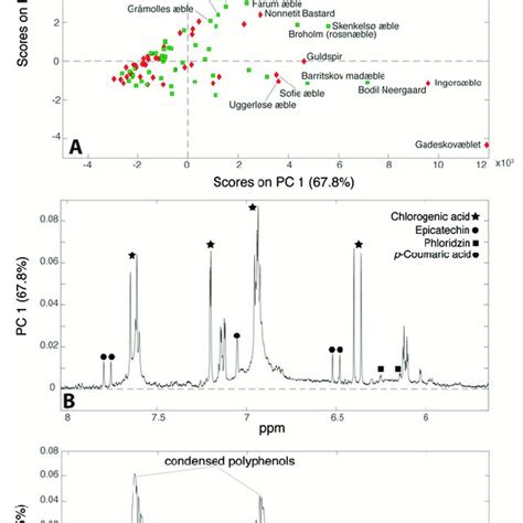 score plot a and pc1 b and pc2 c loading plots of the principal