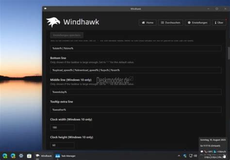 Windhawk Taskbar Clock Customization Windows 11 Uhr In Der Taskleiste Mit Wetter Oder Up Und