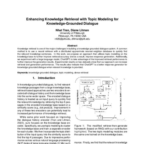 Enhancing Knowledge Retrieval With Topic Modeling For Knowledge Grounded Dialogue Acl Anthology
