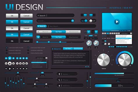 Cool Ui Design With Different Buttons In Black And Blue Tone 3d