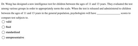 Solved Intelligence Tests Given To Year Olds Begin To
