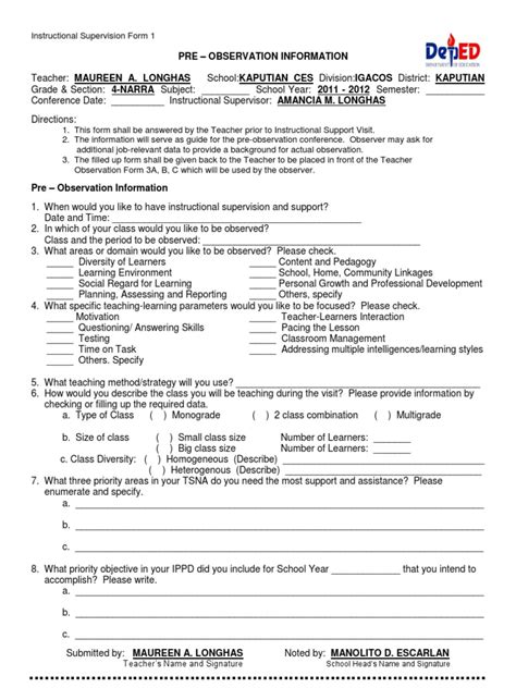 Teacher Observation Guide Pdf Teaching Method Teachers