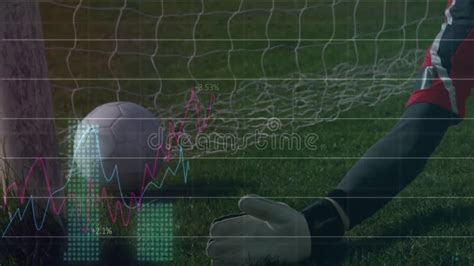 Soccer Ball Near Goal With Animation Of Financial Data Graph Overlaying Scene Stock Video