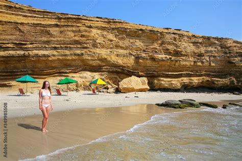 Young Woman In Bikini Standing At La Mina Beach In Paracas National