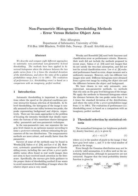 Pdf Non Parametric Histogram Thresholding Methods Error Versus
