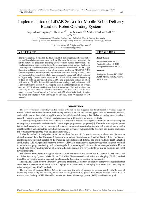 PDF Implementation Of LiDAR Sensor For Mobile Robot Delivery Based On Robot Operating System