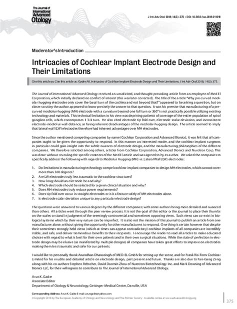 Pdf Intricacies Of Cochlear Implant Electrode Design And Their Limitations