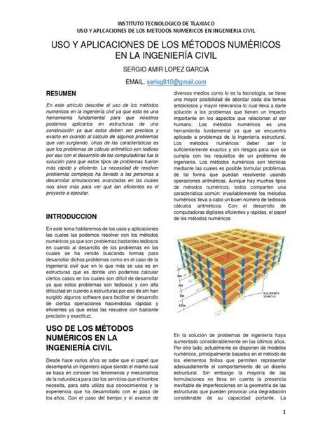 Uso De Los Métodos Numéricos En La Ingeniería Civil Pdf Análisis Numérico Ingeniería