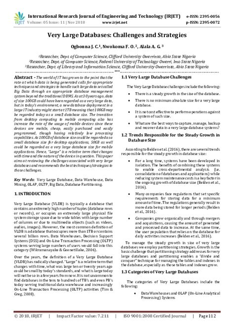 Pdf Very Large Databases Challenges And Strategies