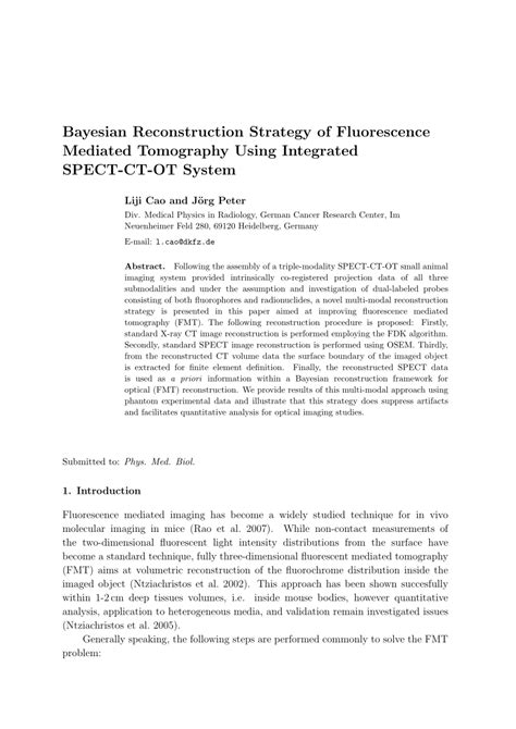 Pdf Bayesian Reconstruction Strategy Of Fluorescence Mediated Tomography Using An Integrated