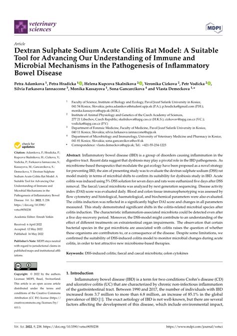 Pdf Dextran Sulphate Sodium Acute Colitis Rat Model A Suitable Tool For Advancing Our