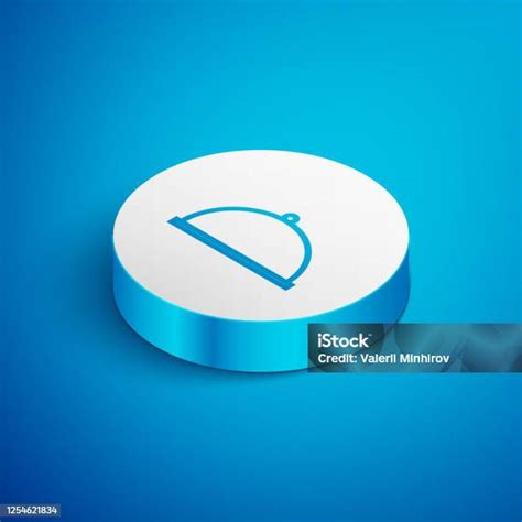 파란색 배경에 격리 된 음식 아이콘 트레이로 덮여 등색 라인 트레이와 뚜껑 뚜껑이 있는 레스토랑 클로쉬 주방용품 기호 흰색 원