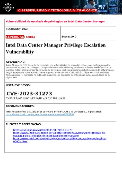 Intel Data Center Manager Privilege Escalation Vulnerability Ciberseguridad Y TecnologÍa A Tu