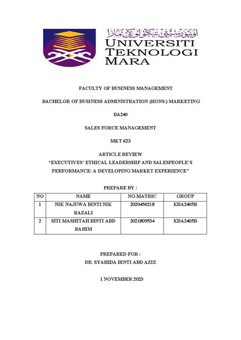 Mkt623 Pairing Assignment Faculty Of Business Management Bachelor Of