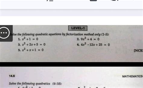 Level 1 Solve The Following Quadratic Equations By Factorization Method O