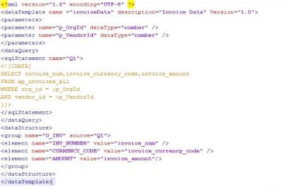 Oracle EBS ERP XML Publisher Data Template