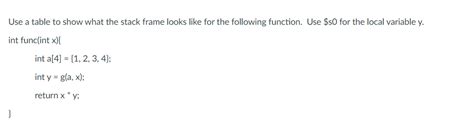 Solved Use A Table To Show What The Stack Frame Looks Like Chegg