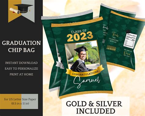 Chip Bag Template Editable Graduation Party Class Of 2023 Choose Silver