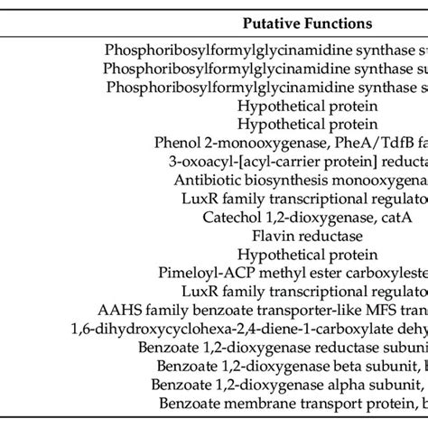 The Putative Functions Of The Genes In Phenol And Catechol Degradation