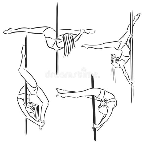 Beautiful Girl Pole Dance Dancer Sketch Vector On A White