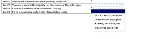 Solved Identify The Correct Assumption For Each Of The