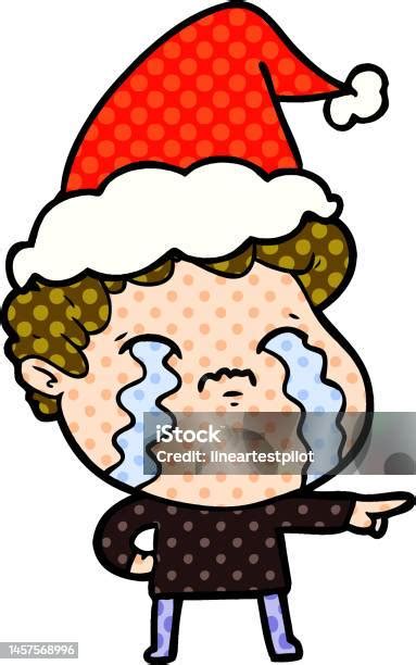 산타 모자를 쓰고 우는 남자의 손으로 그린 만화책 스타일의 그림 낙서 드로잉에 대한 스톡 벡터 아트 및 기타 이미지 낙서 드로잉 남자 눈물 Istock