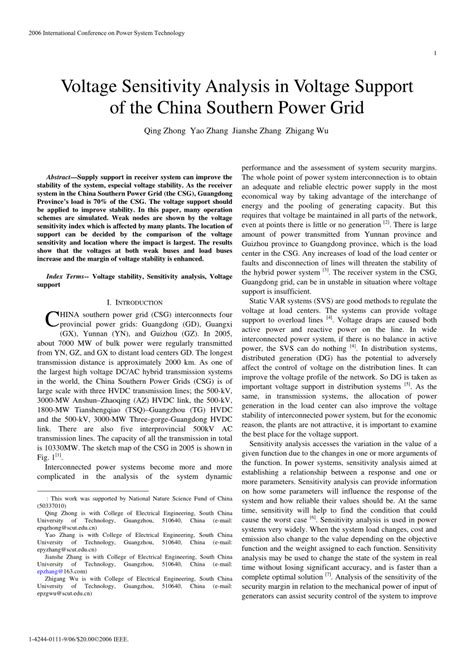 Pdf Voltage Sensitivity Analysis In Voltage Support Of The China Southern Power Grid