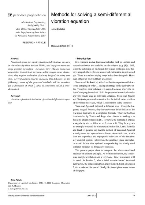 Pdf Methods For Solving A Semi Differential Vibration Equation