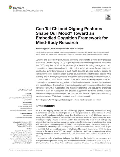 Pdf Can Tai Chi And Qigong Postures Shape Our Mood Toward An