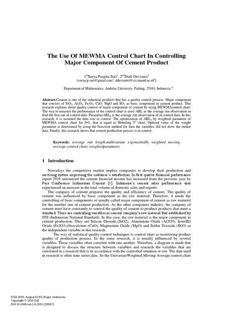 The Use Of Mewma Control Chart In Controlling Major Component Of Cement Product Pdf Variance