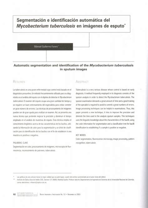 Pdf Automatic Segmentation And Identification Of The Mycobacterium Tuberculosis In Sputum Images