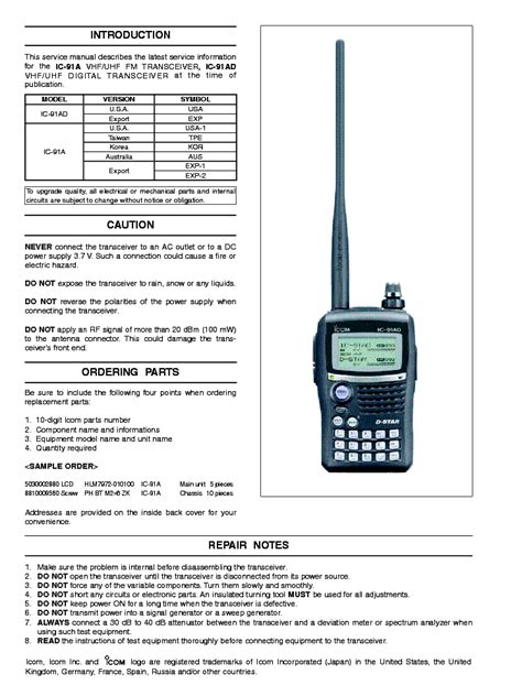 Icom Ic 91a 91ad Service Manual Service Manual Download Schematics Eeprom Repair Info For