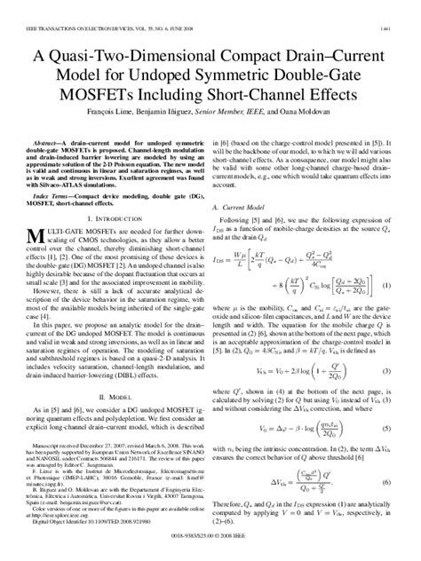 Pdf A Quasi Two Dimensional Compact Draincurrent Model For Undoped Symmetric Double Gate