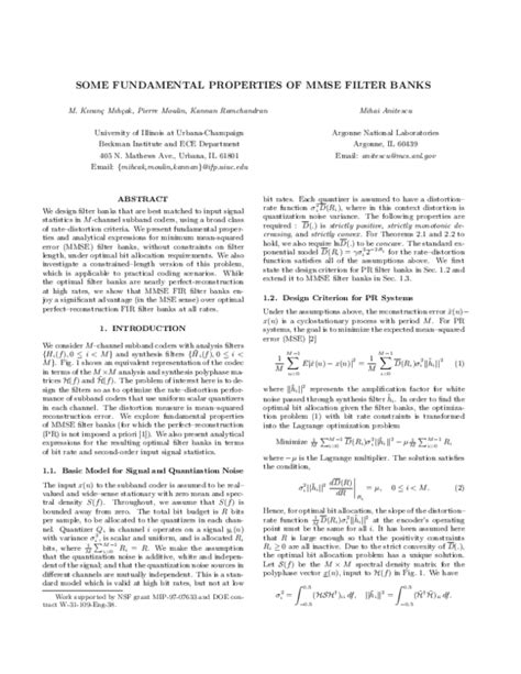 Pdf Some Fundamental Properties Of Mmse Filter Banks