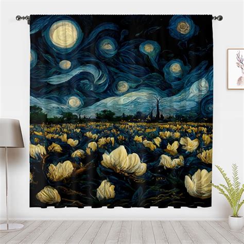 Boho Style Art Window Curtains Vintage Mediaeval Starry Night Window