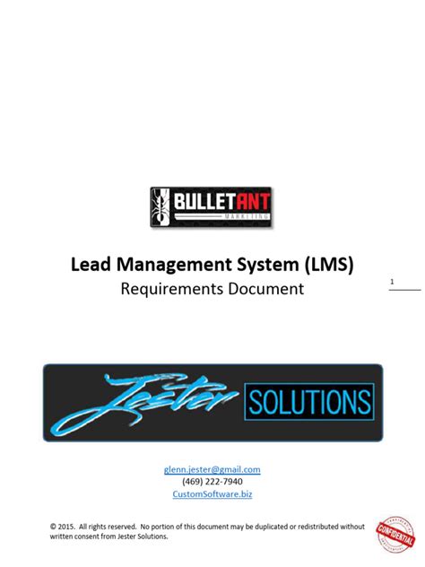 Lead Management System Lms Requirements Document Pdf