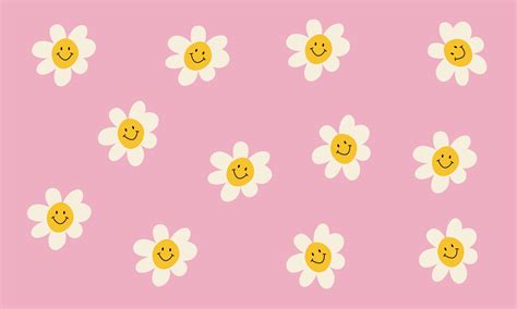 Vintage Groovy Pastel Retro Background With Flowers Cute Colorful