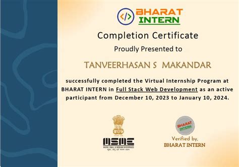 Tanveer Makandar On Linkedin Internshipcomplete Bharatinternship