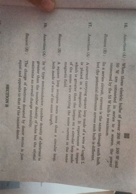 Assertion A When Three Electric Bulbs Of Power 200 Mathrm W 100 Ma