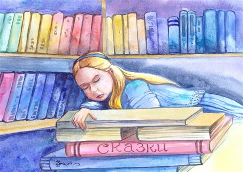 Иллюстрация в библиотеке в стиле книжная графика