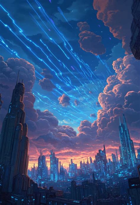 A Depiction Through Digital Art Of A Forward Looking Smart City Utilizing Cloud Computing Stock