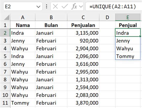 Rumus Unique Excel Excelandor