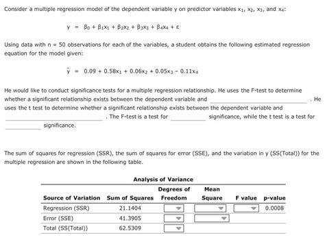 Consider A Multiple Regression Model Of The Dependent