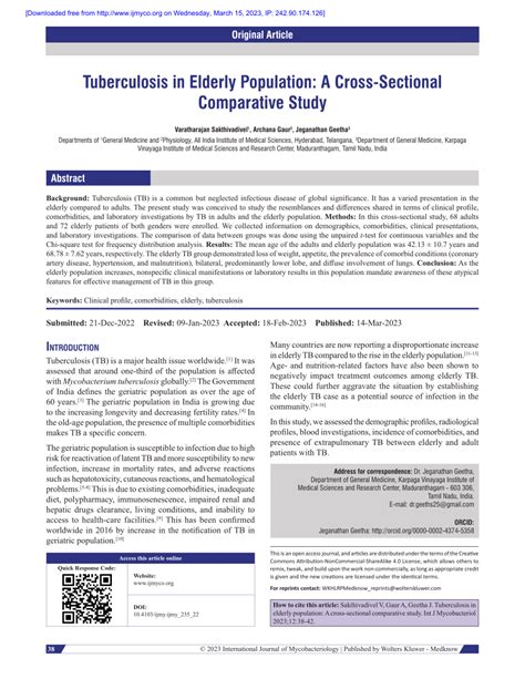 Pdf Tuberculosis In Elderly Population A Cross Sectional Comparative